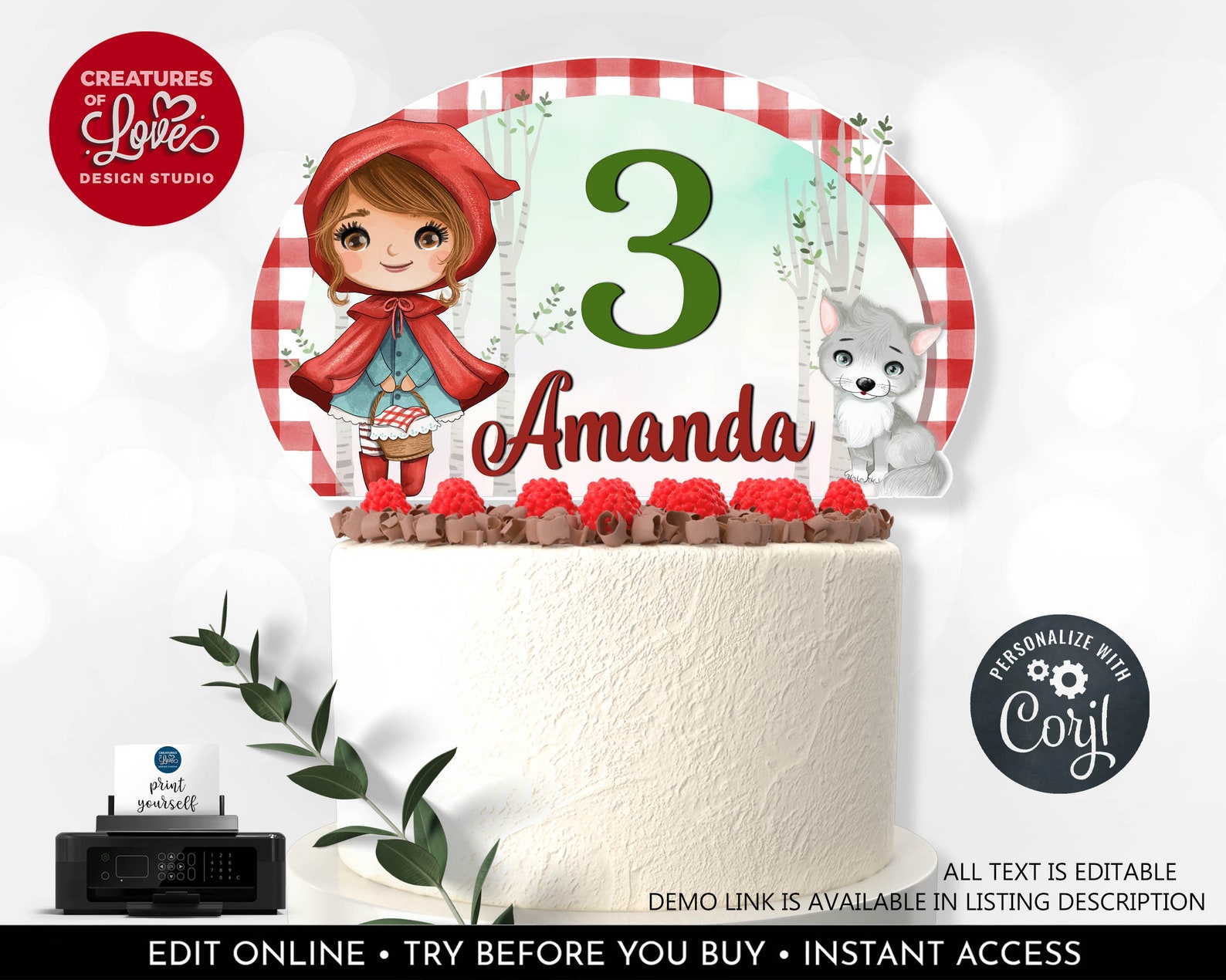 Little Red Riding Hood Cake Topper Editable Red Riding Hood ...