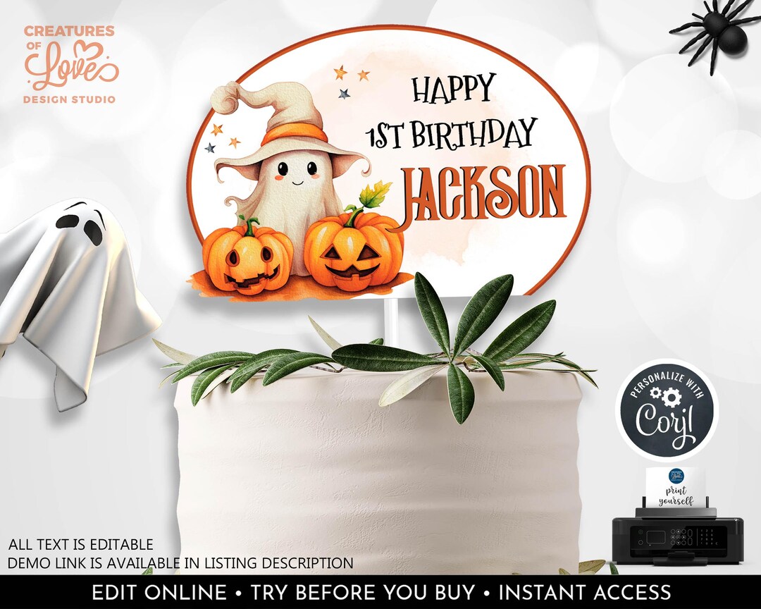 Editable Halloween Ghost Cake Topper Ghost Centerpieces Halloween ...