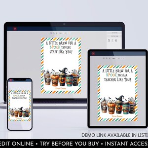 Editable Halloween Coffee Gift Card Holder Little Brew for a ...