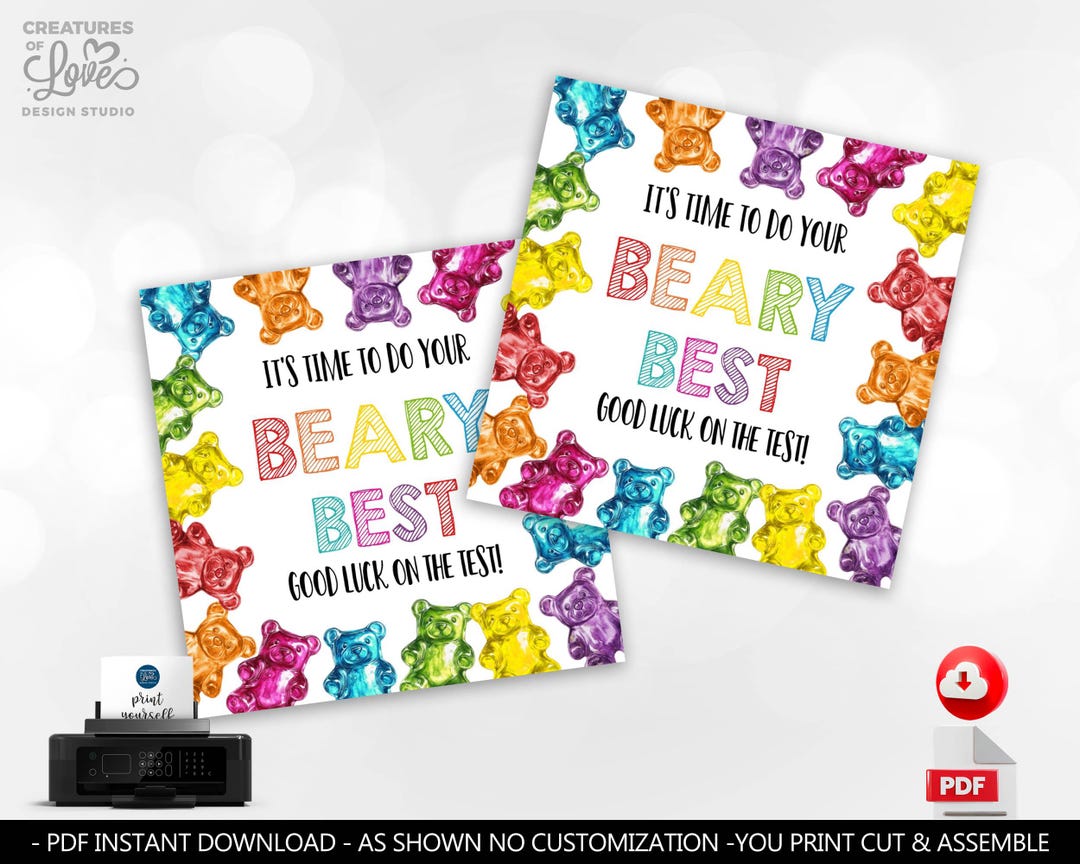 Printable Good Luck Test Day Tag Gummy Bears Treat Tag Teacher School ...