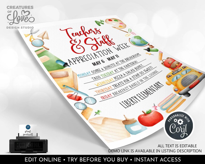 Editable Teachers Appreciation Week Flyer School Staff Volunteer PTA ...