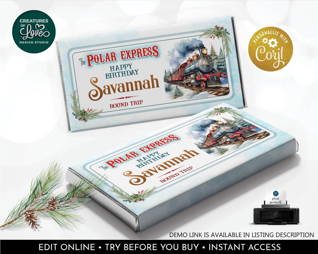 Editable Polar Express Chocolate Bar Wrapper Christmas North Pole Train ...