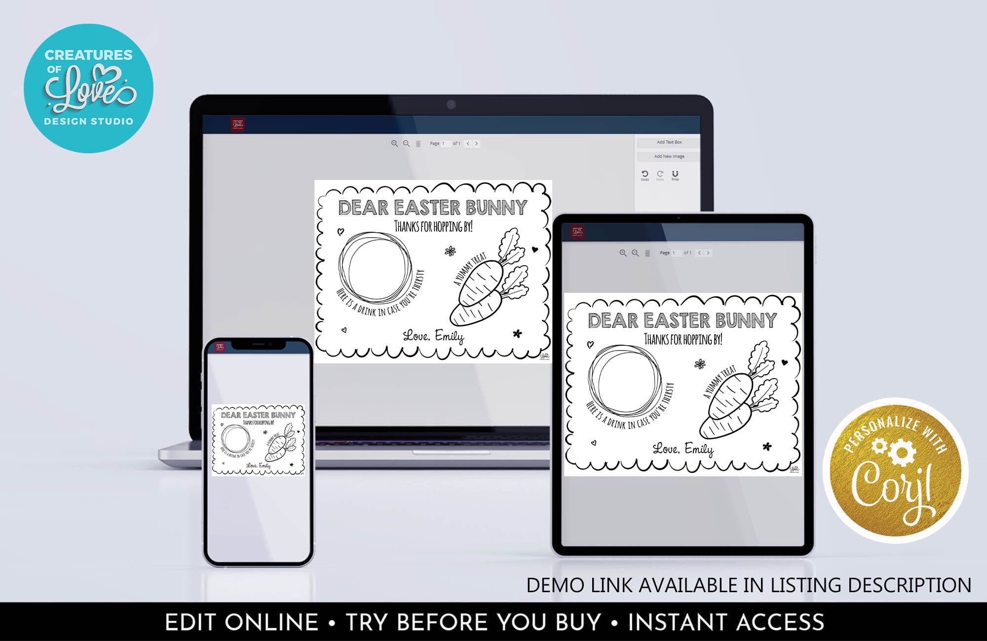 Easter Bunny Placemat Editable Easter Bunny Treat Placemat Easter Bunny ...