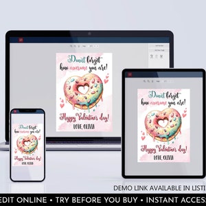 Printable Donut Valentine's Cards Donuts Valentine Tag Valentines Day ...