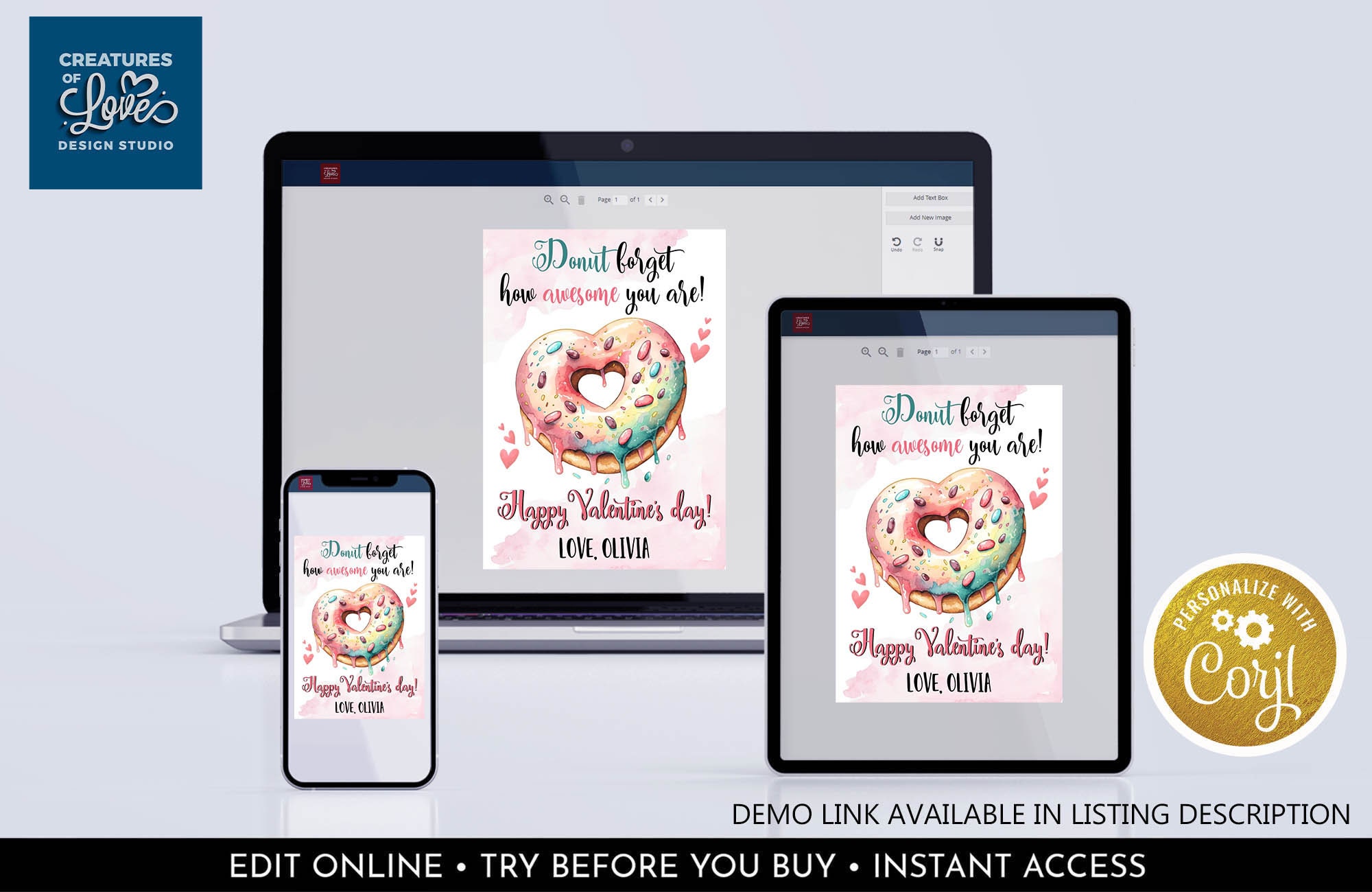 Printable Donut Valentine's Cards Donuts Valentine Tag Valentines Day ...