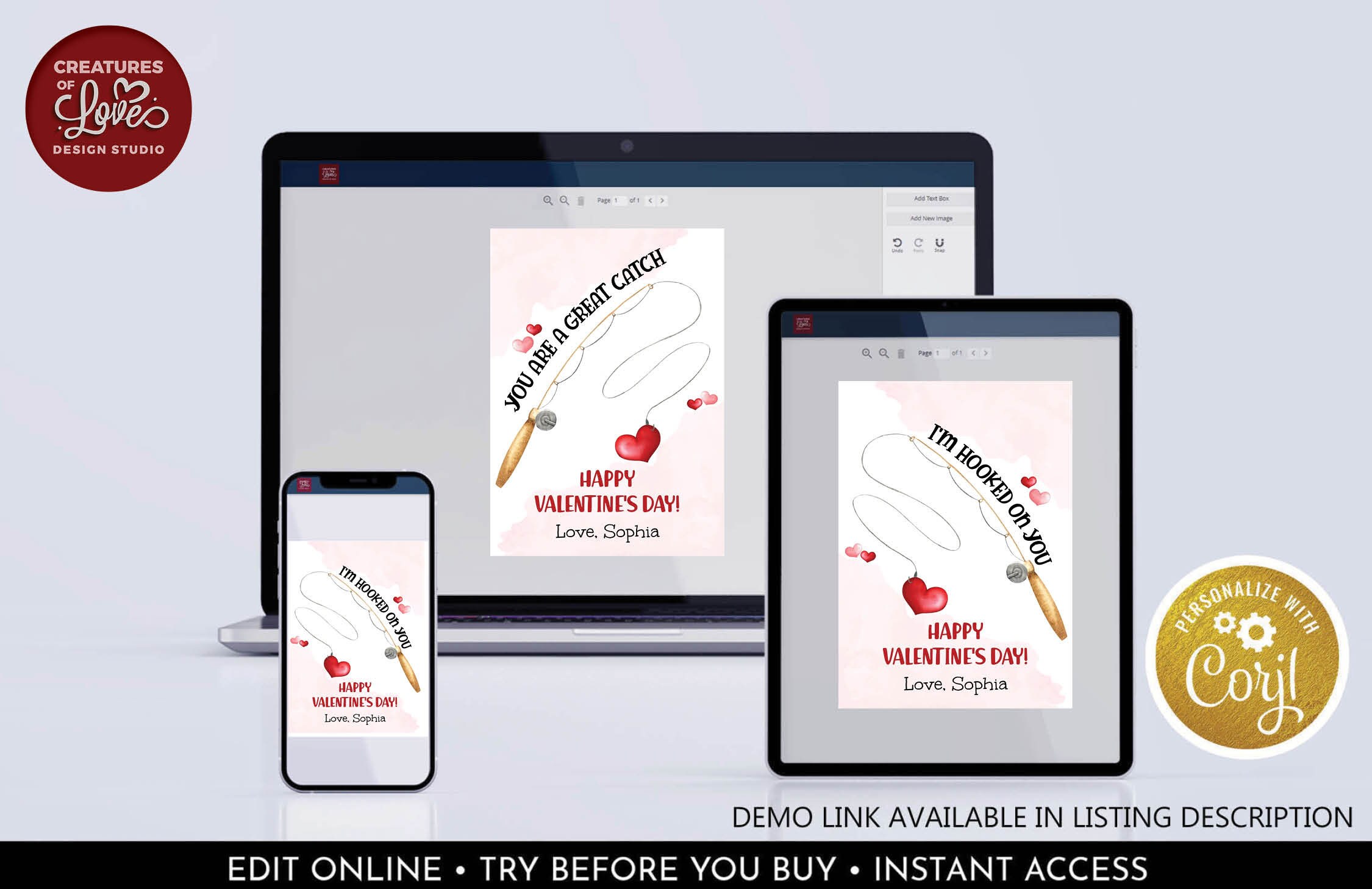 Editable Hooked on You Valentine's Day Cards Fishing Valentines Tags ...