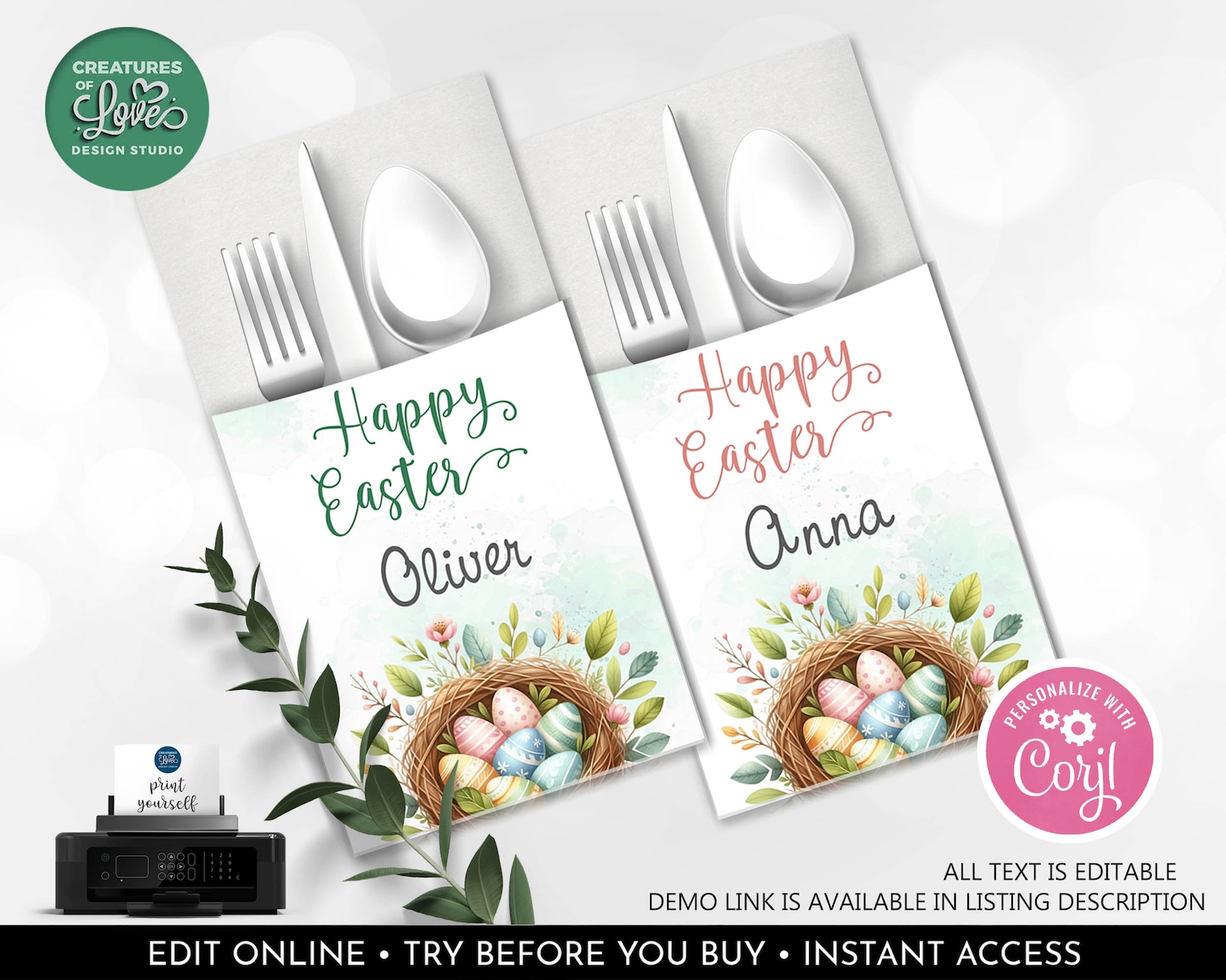 Easter Silverware Cutlery Holders Editable Easter Flatware Bag Utensils ...