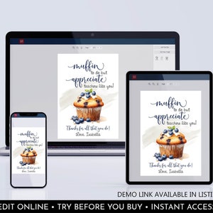 EDITABLE Teacher Appreciation Gift Tag Muffin Gift Tag School Employee ...