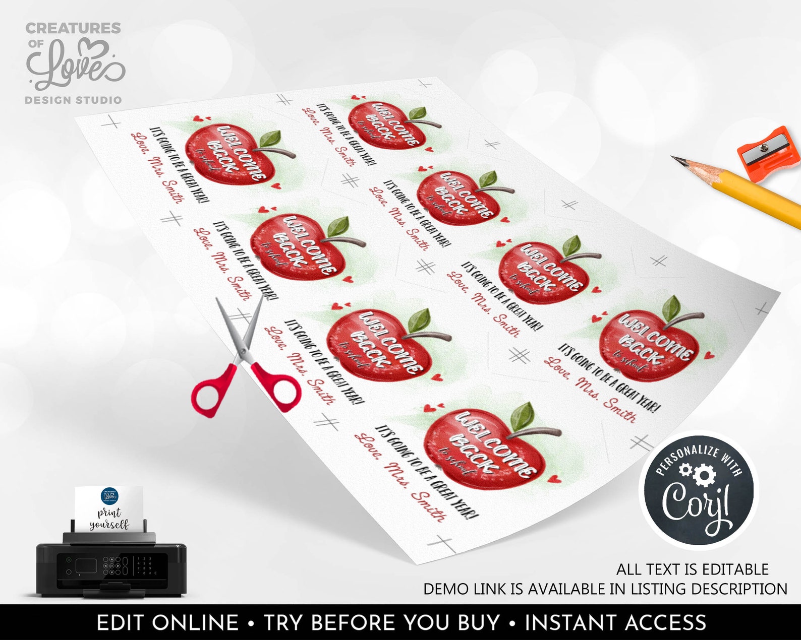 EDITABLE Back to School Gift Tags Classroom Great Year Apple Tag ...