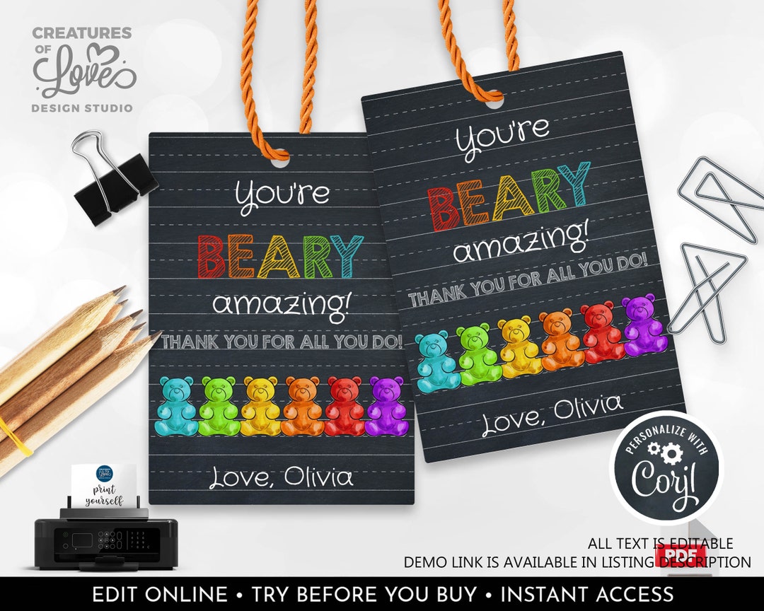 EDITABLE Teacher Appreciation Gift Tag Gummy Bears Gift Tag School ...