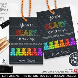 EDITABLE Teacher Appreciation Gift Tag Gummy Bears Gift Tag School ...