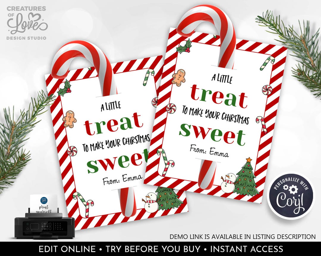 Editable Christmas Candy Cane Card Holder A Little Treat for Someone ...