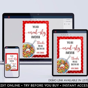 EDITABLE Teacher Appreciation Gift Tag Cereal-sly Awesome Tag Student ...