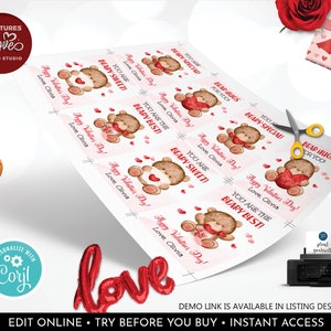 Editable Valentine's Day Cards Teddy Bear Valentines Card School Kids ...