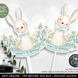 Bunny Cake Topper Editable Some Bunny is One Centerpieces Bunny ...