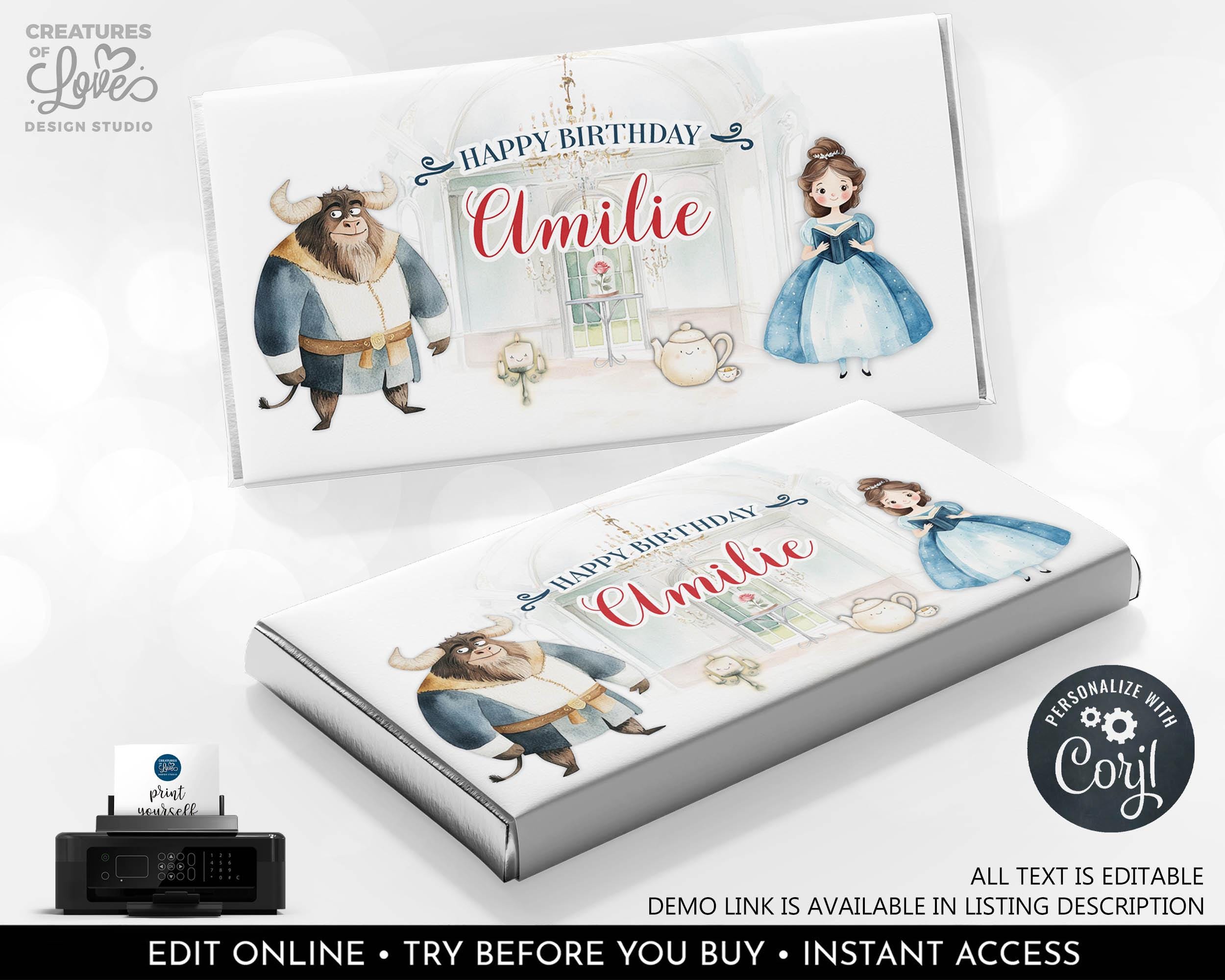 Editable Beauty and the Beast Chocolate Bar Wrapper Princess Belle ...