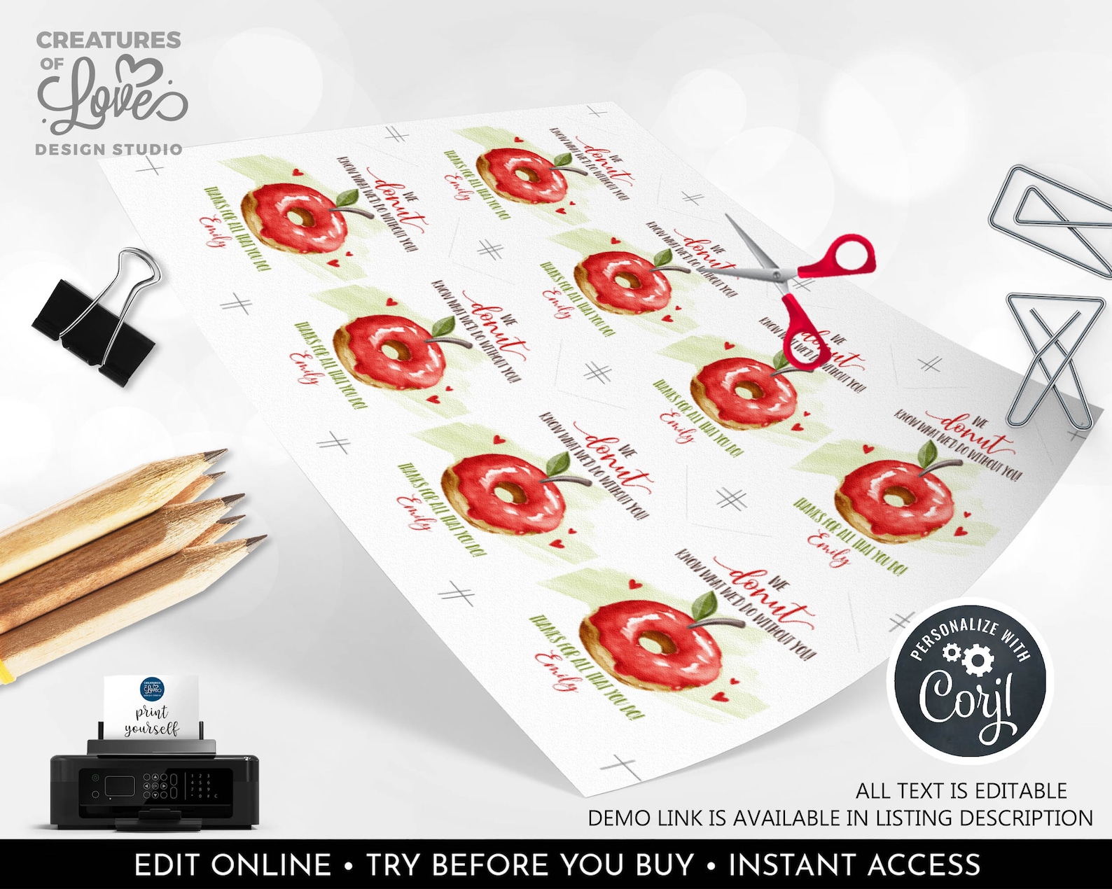 EDITABLE Donut Know What We'd Do Gift Tag Donut Teacher Appreciation ...