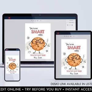 Good Luck Test Day Snack Tag Editable One Smart Cookie Test Tag ...