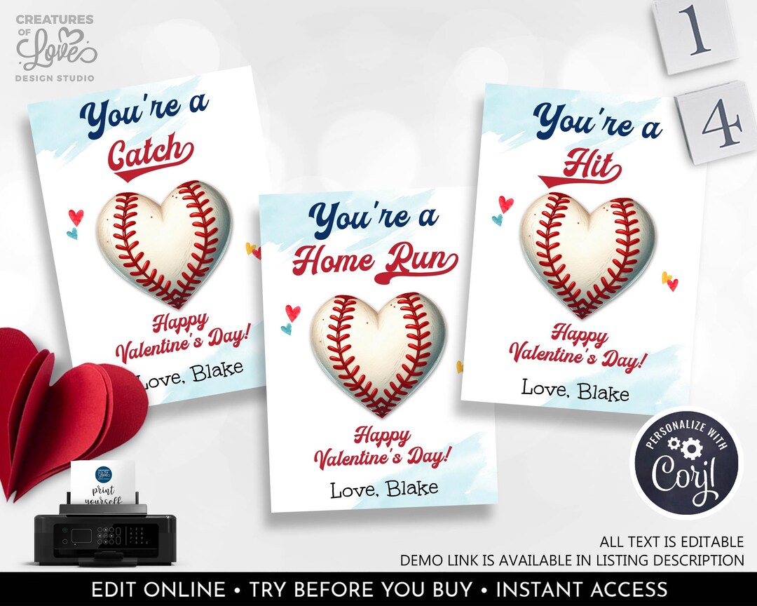 Editable Baseball Valentine's Day Cards Valentine's Day Gift Tag ...