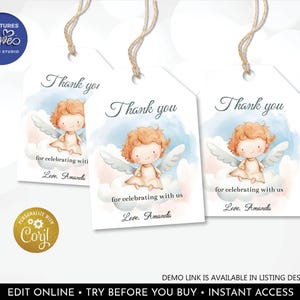 Baptism Thank You Tags Editable Baptism Favor Tags Christening Gift ...