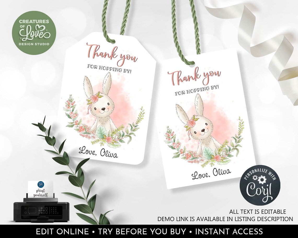Editable Bunny Thank You Tag Some Bunny Gift Tags Bunny Girl Baby ...