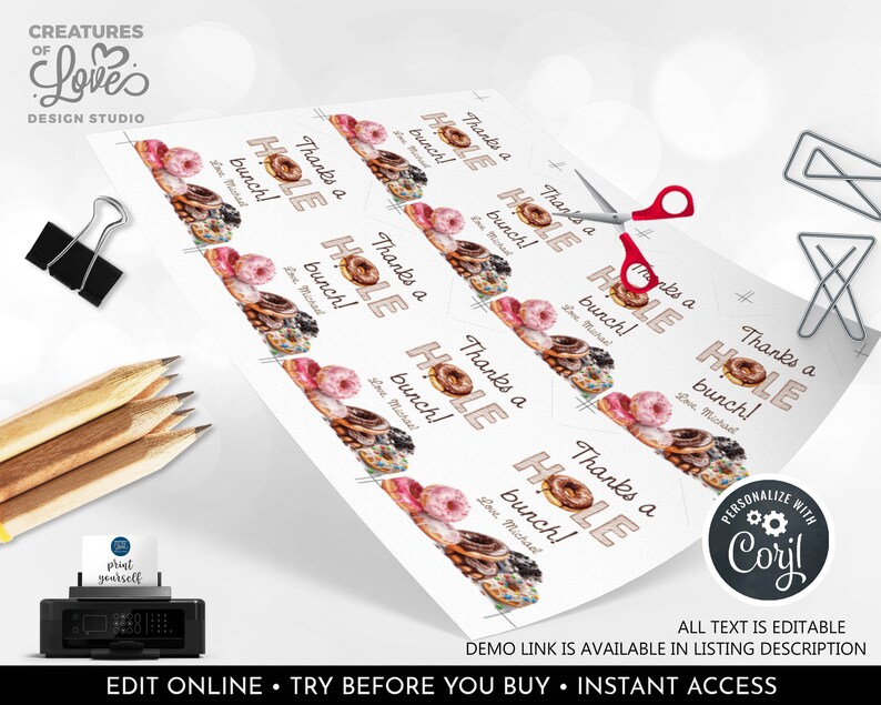 EDITABLE Donut Gift Tag Thanks a Hole Bunch Tag Teacher Appreciation ...