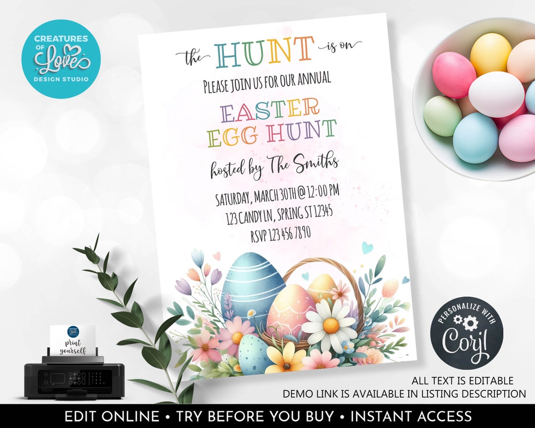 Editable Easter Egg Hunt Invitation Easter Party Invitation Easter ...