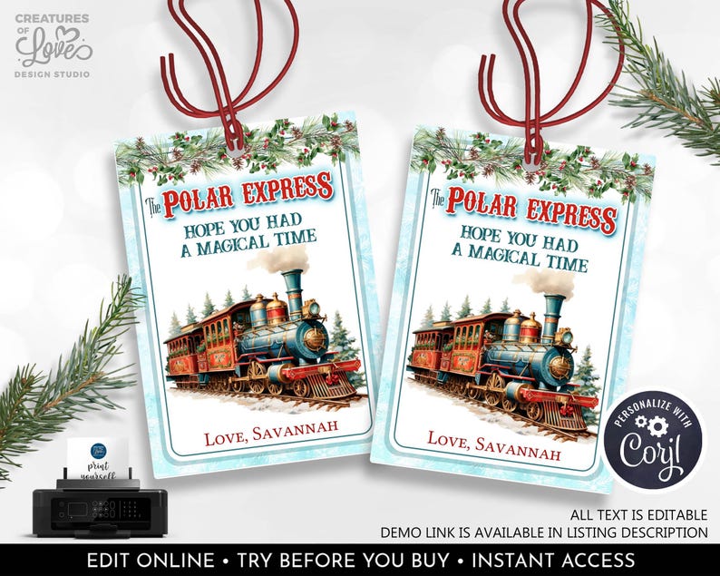 Polar Express Gift Tag North Pole Train Favor Tag Editable Christmas ...