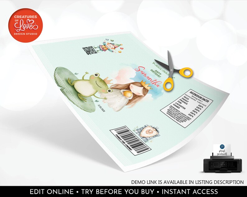 Prince Frog Chip Bag Wrapper Editable Princess and the Frog Chip Bag ...