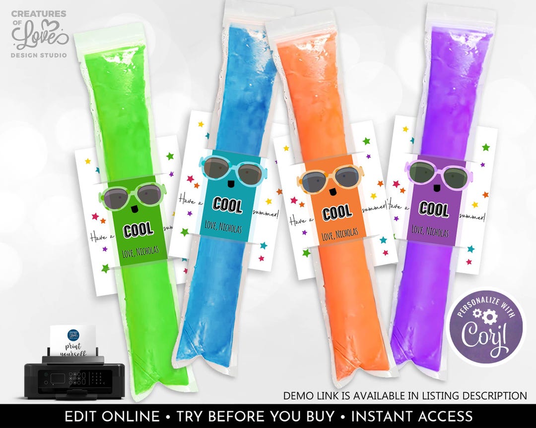 EDITABLE Popsicle Tag Have a Cool Summer Freeze Pop Holder End of ...