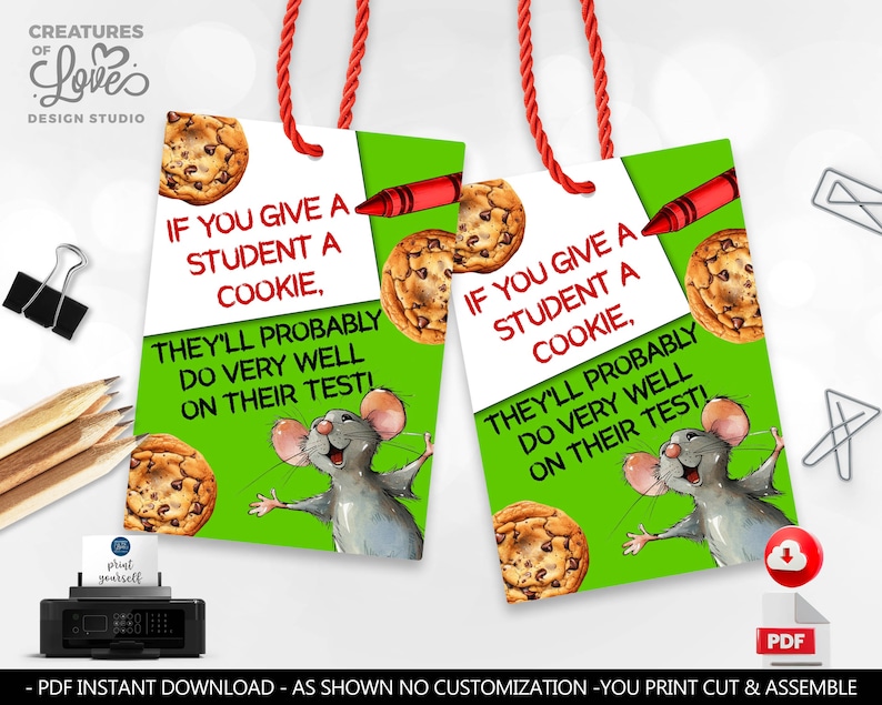 Testing Day Snack Tag Mouse Cookie Gift Tag Student Test Treat Tag ...