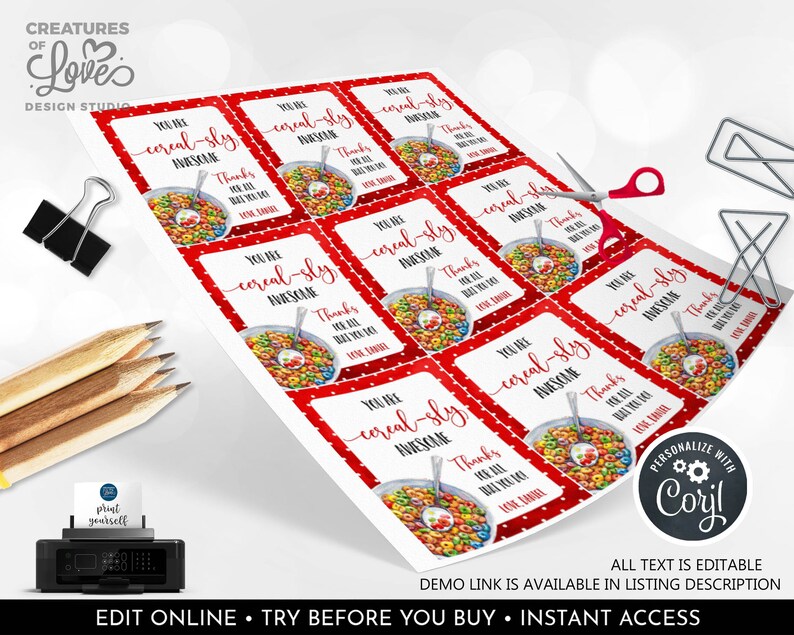 EDITABLE Teacher Appreciation Gift Tag Cereal-sly Awesome Tag Student ...