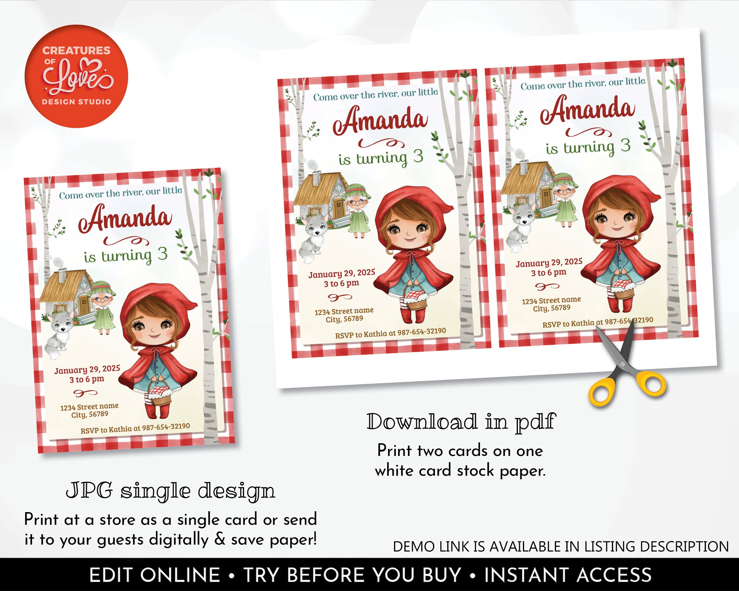 Little Red Riding Hood Invitation Editable Red Riding Hood Birthday ...