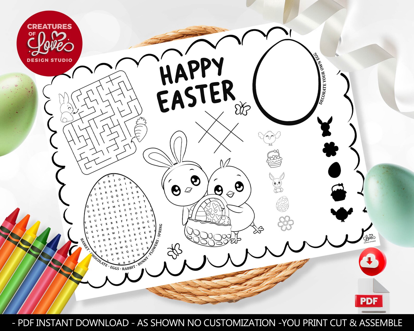 Easter Activity Placemat Spring Coloring Placemat Printable Easter ...