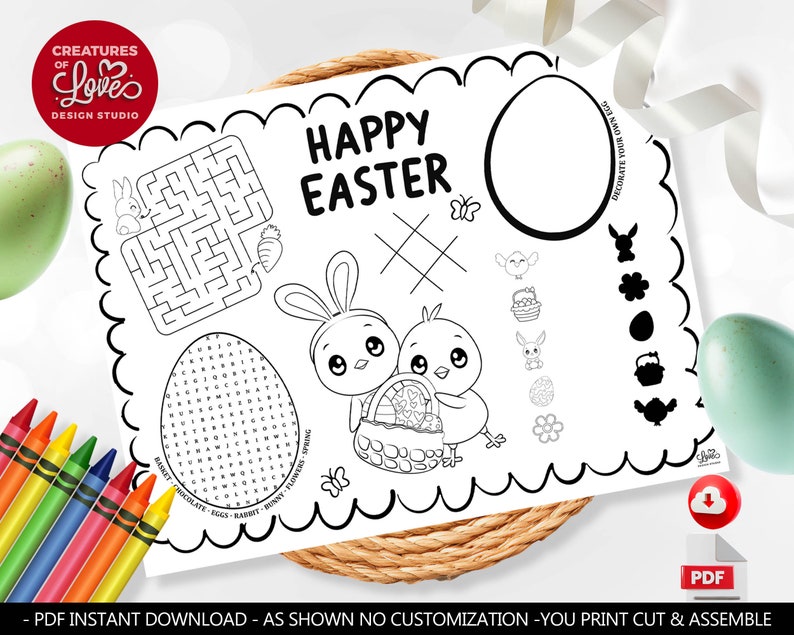 Easter Activity Placemat Spring Coloring Placemat Printable Easter ...