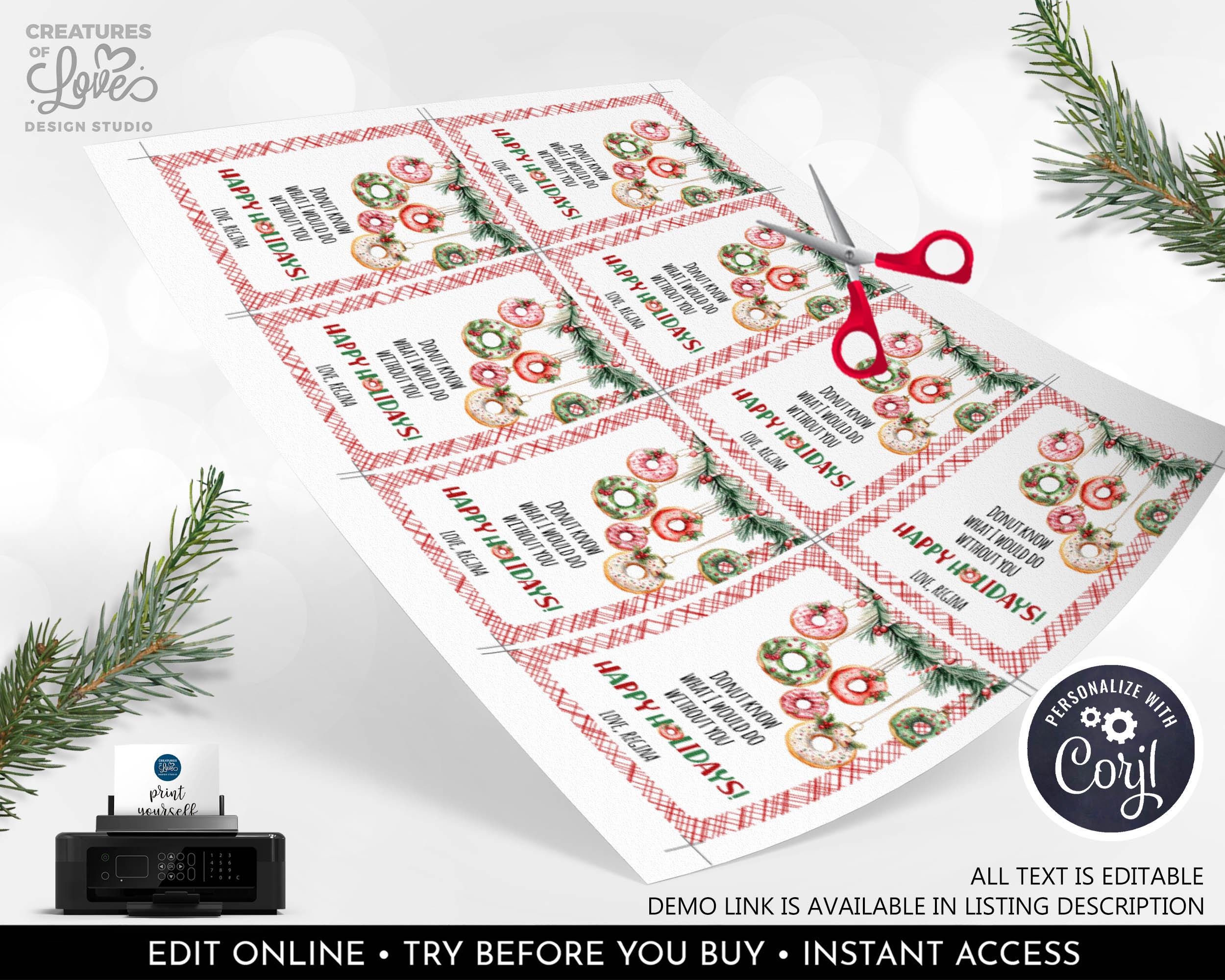 Editable Christmas Donut Tags Christmas Gift Tag Happy Holiday Treat ...