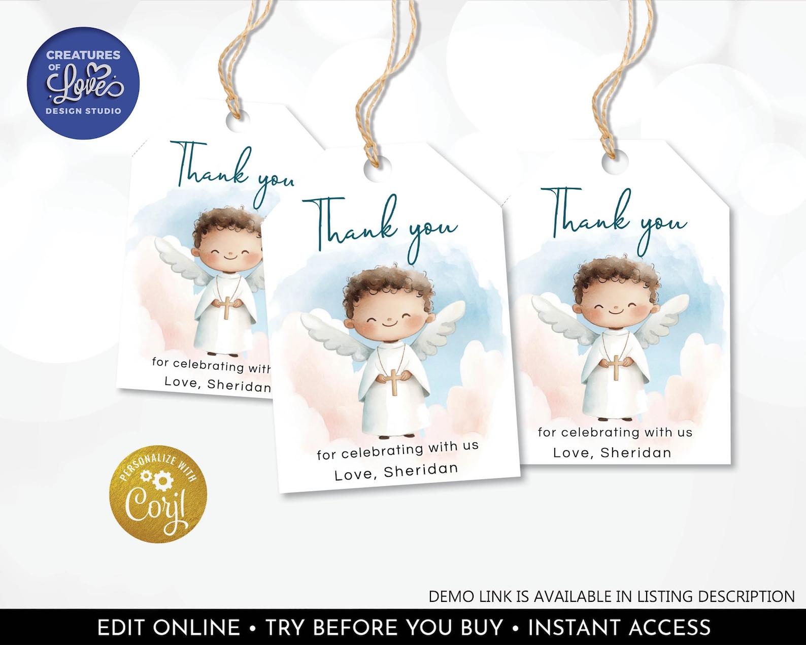 Baptism Thank You Tags Editable Baptism Favor Tags Christening Gift ...