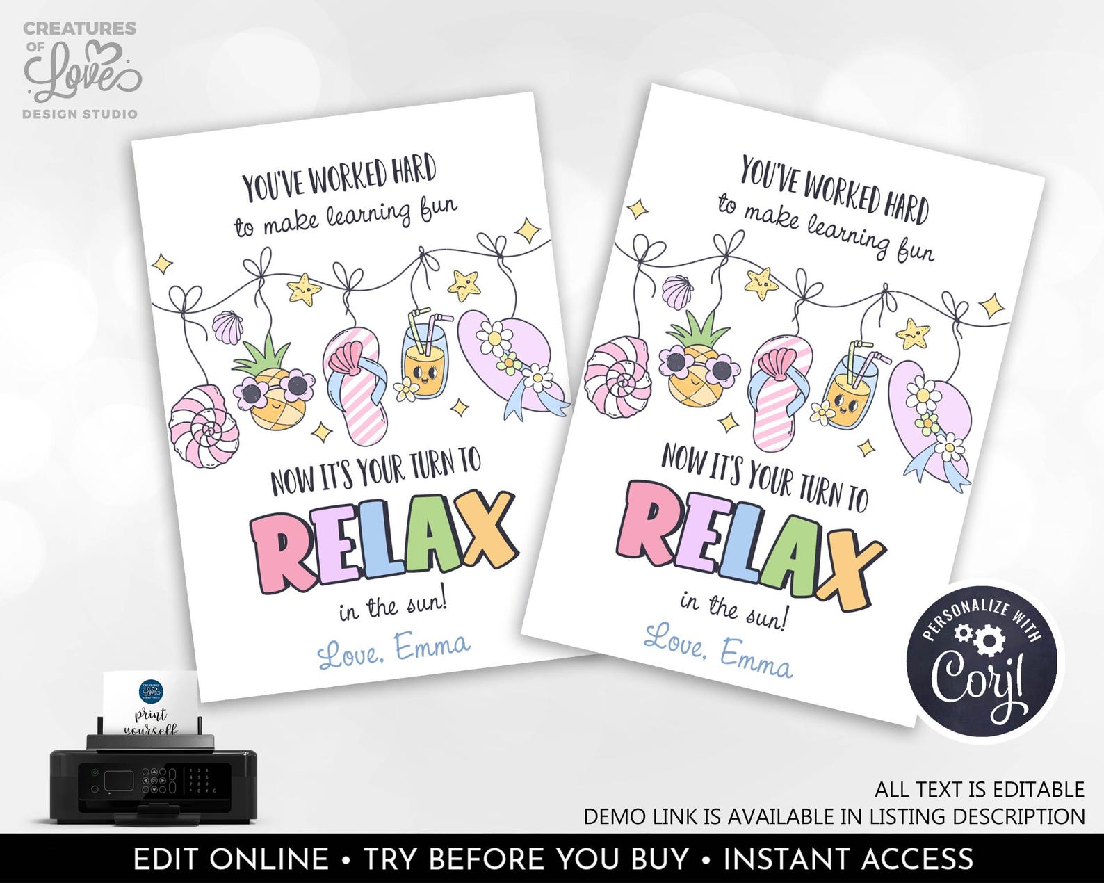 Editable Summer Teacher Appreciation Groovy Gift Tag Your Turn to Relax ...