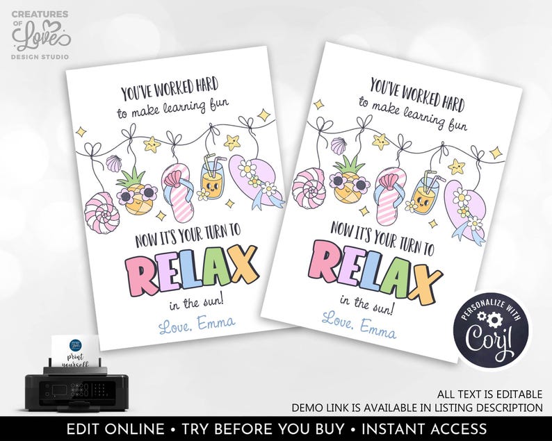 Editable Summer Teacher Appreciation Groovy Gift Tag Your Turn to Relax ...