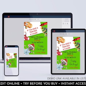 Editable Christmas Cookie Gift Tag If You Give A Teacher A Cookie Tag ...