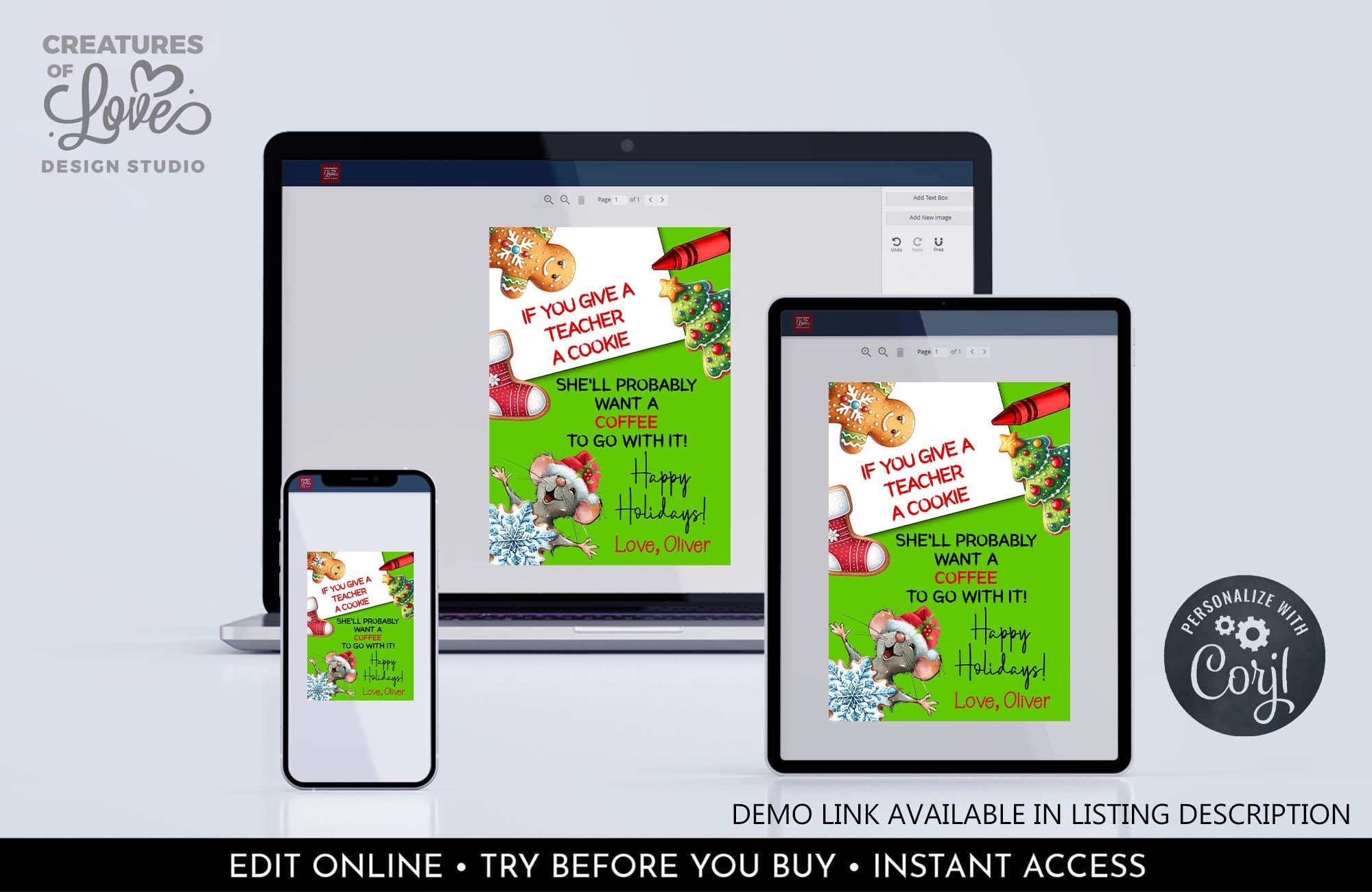 Editable Christmas Cookie Gift Tag If You Give A Teacher A Cookie Tag ...