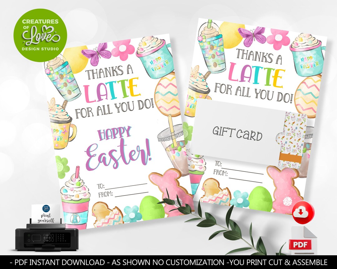 Easter Gift Card Holder Thanks a Latte Spring Teacher Staff Boss ...