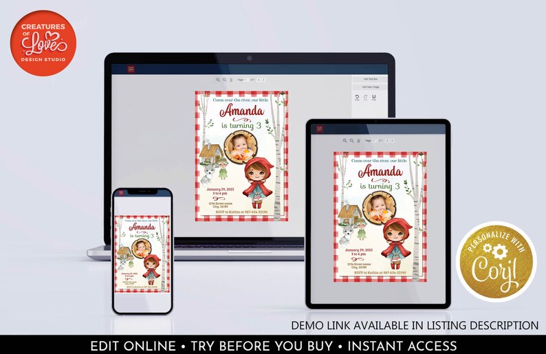 Little Red Riding Hood Invitation Editable Red Riding Hood Birthday ...