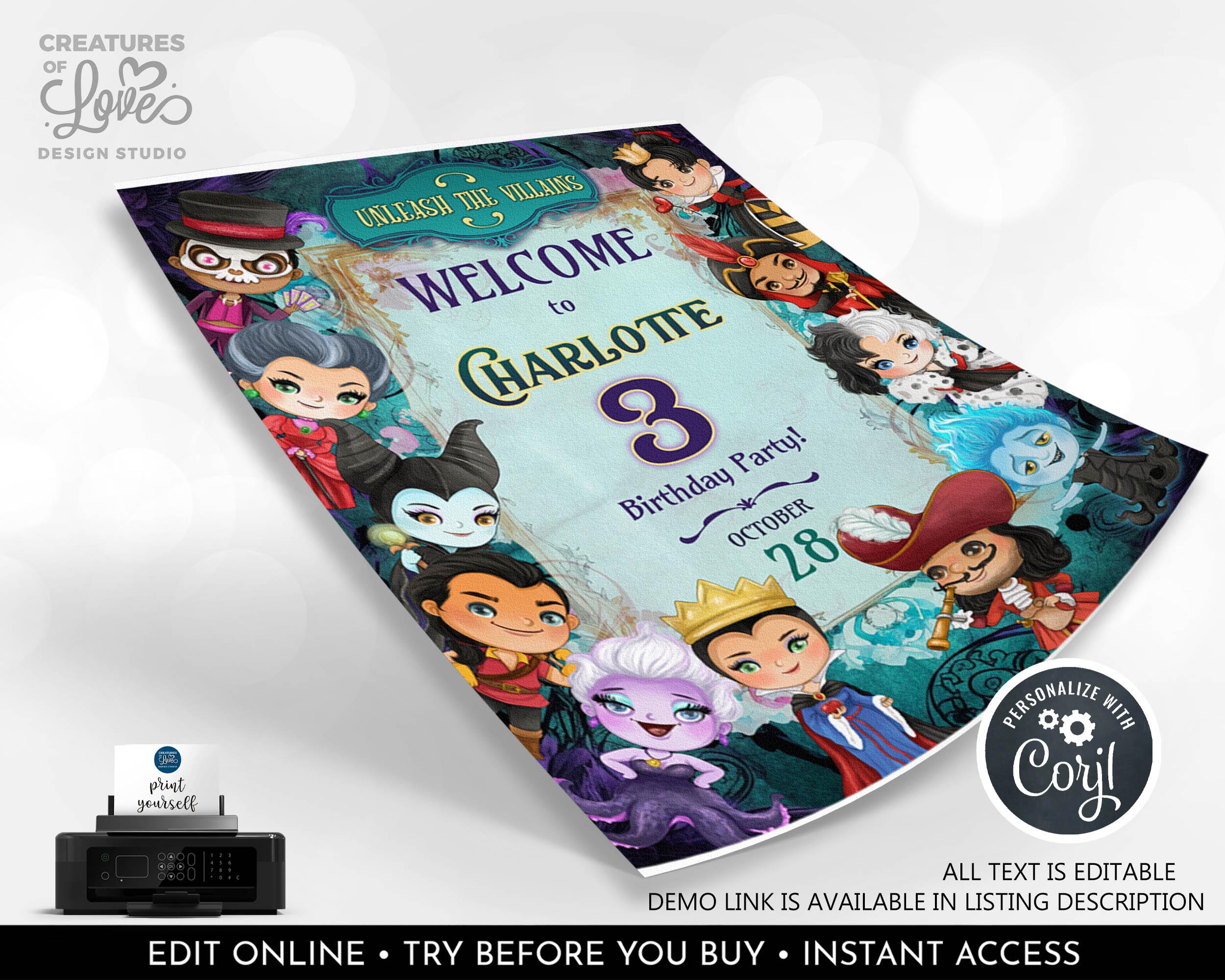 Villains Welcome Sign Editable Villains Birthday Party Sign Evil ...