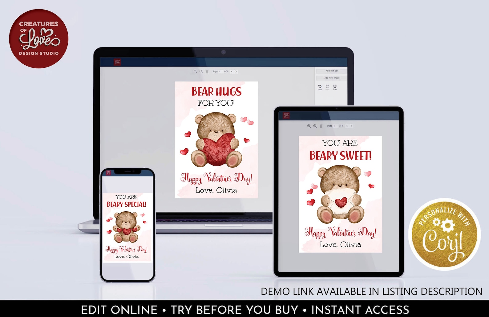 Editable Valentine's Day Cards Teddy Bear Valentines Card School Kids ...