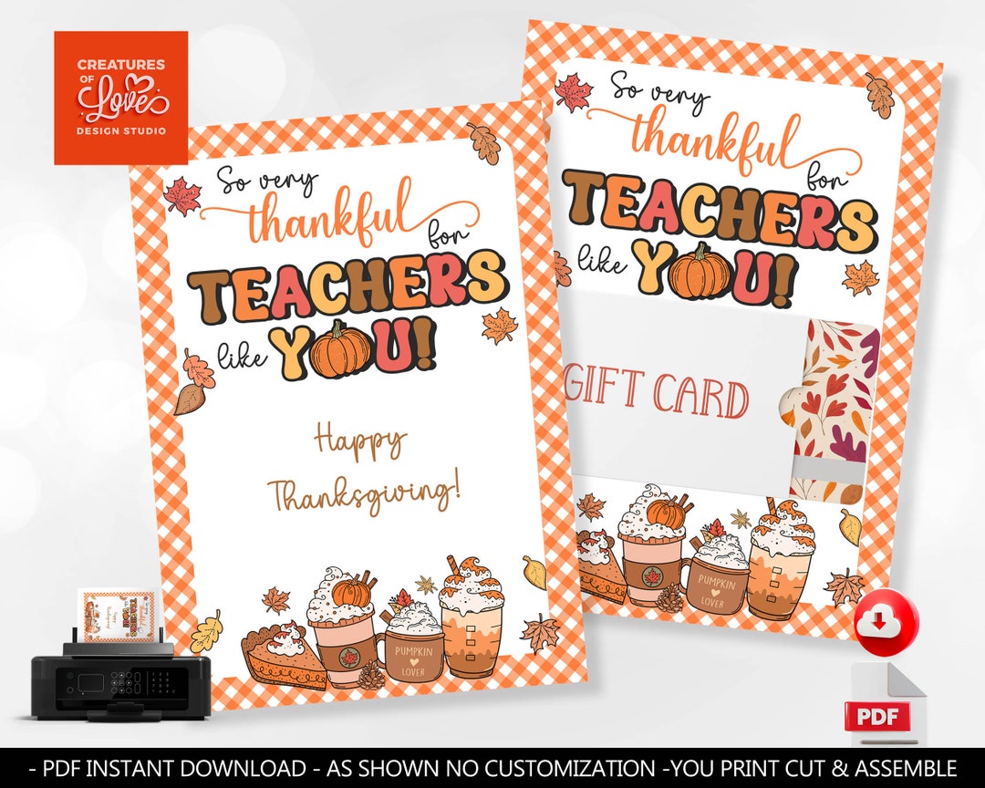 Thankful for Teachers Like You Gift Card Holder Thanksgiving Staff ...