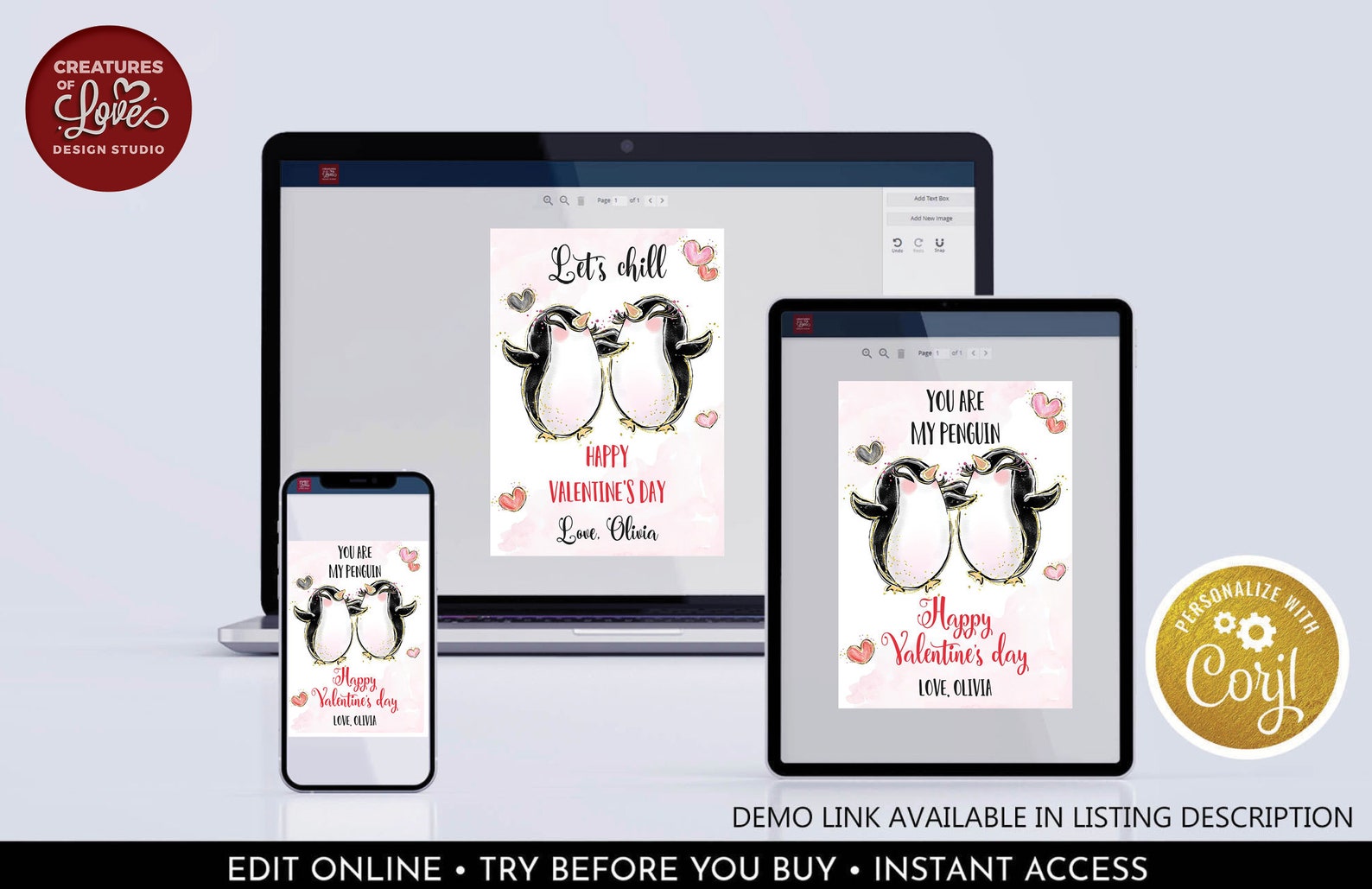 Editable Penguins Valentines Day Card Cute Penguin Kids Cards Classroom ...