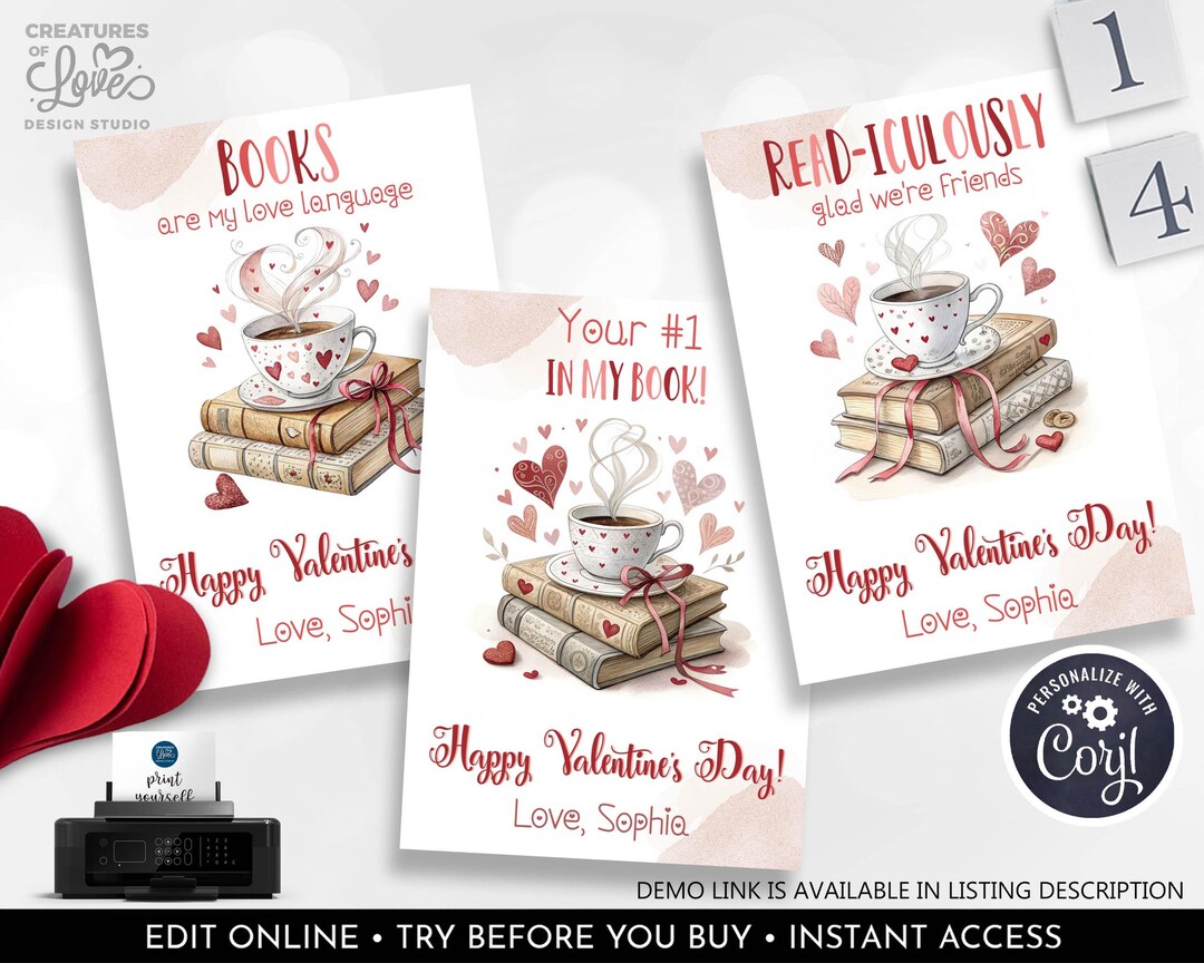 Editable Book Valentine's Day Card You're #1 in My Book Read-iculously ...