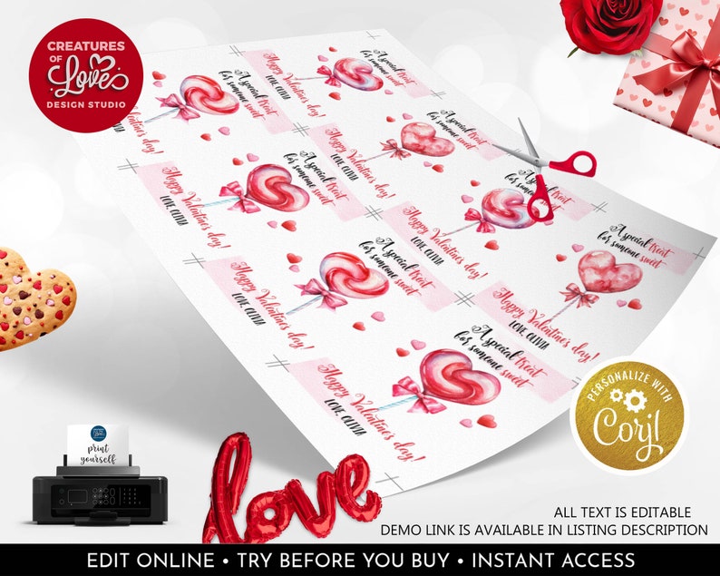 Editable Valentines Day Card Special Treat Sweet Valentine's Day Kids ...