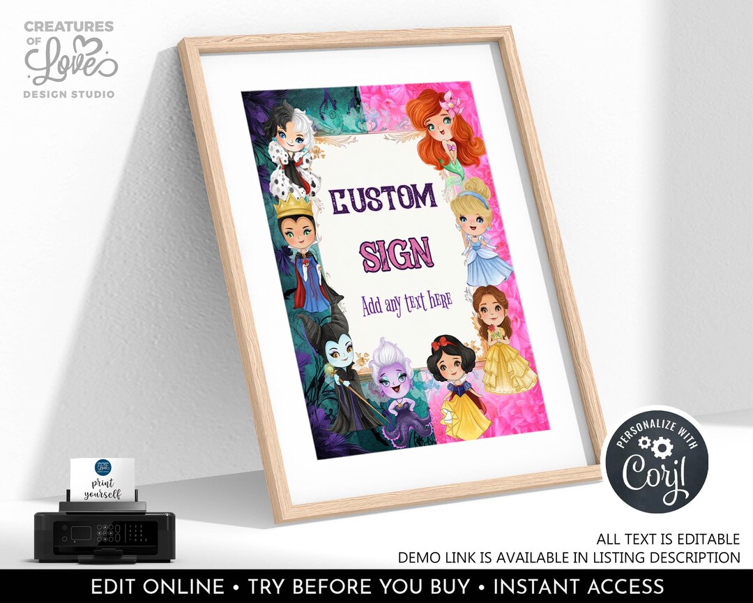 Editable Princess Villains Custom Sign Princess Villains Birthday Party ...